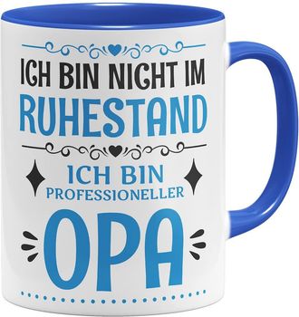 OM3 Ich bin nicht im Ruhestand ich Bin professioneller Opa Tasse Renteneintritt- Keramik Becher - 11oz 325ml - Beidseitig Bedruckt - Royalblau