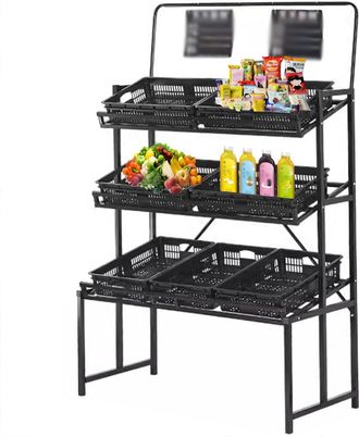 Generic Snackregale,freistehendes Obst- und Gem&uuml;sekorbregal,Display mit abgeschr&auml;gter &Ouml;ffnung f&uuml;r L&auml;den,Bauernm&auml;rkte Einzelhandel,Supermarktregal - Eisenrahme