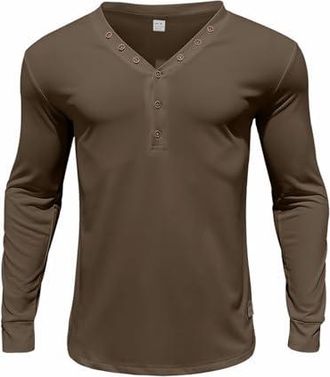 Generic Chemise &agrave; manches longues et col en V pour homme, l&eacute;g&egrave;re, respirante, mince, pour le printemps, lautomne et le confort, marron, 3XL