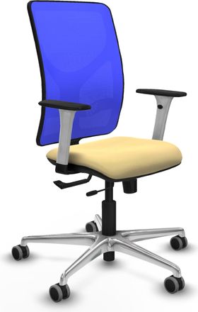 Piqueras y Crespo B&uuml;rostuhl mit wei&szlig;en und schwarzen Armlehnen, h&ouml;henverstellbare Lendenwirbelst&uuml;tze, ausgestattet mit Syncro/Traslack und Schneideschaum, Blau/Cremefar