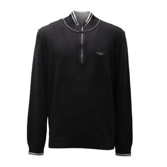 Aeronautica Homme, Pulls, Noir, Taille: S Pull en coton avec demi-zip