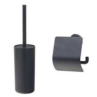 Tiger Urban Toilettenb&uuml;rste freistehend + Urban Toilettenpapierhalter mit Deckel, schwenkbar, Farbe: Schwarz, mit austauschbaren Dekor-Ringen zur individuel