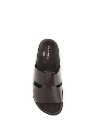 Dolce & Gabbana Calf Leather Slide Sandals - Brown