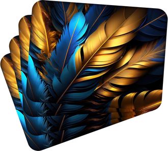 MG Design Set aus 4 Kork-Platzsets - Leaves with Gold 2 - 30 x 40 cm - hitzebeständig & abwischbar, mit Korkrückseite