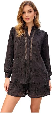 Weili Zheng Femme, Blouses et Chemises, Noir, Taille: 36 FR Camicia in mussola fiori 3D
