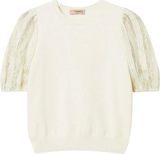 Twinset Femme, Pulls, Beige, Taille: 40 FR Robe courte en maille avec dentelle