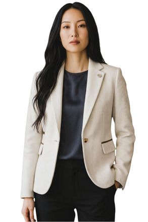 TruClothing Damen cremefarbener Woll-Tweed-Fischgr&auml;t-Karoblazer - WS-1