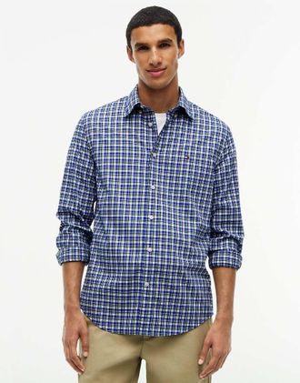Tommy Hilfiger Regular Fit Flex kariertes Popeline-Hemd in Ancient Blue-Blau