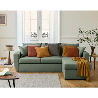Best Mobilier Bestmobilier - Astoria - ecksofa beidseitig montierbar 4-sitzer - schlaffunktion und bettkasten - aus veganem leder - gr&uuml;n
