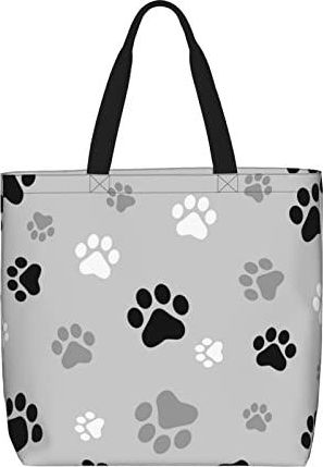 Generic Sac De Courses Empreinte De Patte De Chien Fourre Tout Avec Poign&eacute;es Lavables Sacs En Toile Pour Femmes, Pour Voyage, &Eacute;cole, Femmes, Tous Les Jours