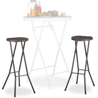 Relaxdays Tabouret pliant de jardin bastian lot de 2 sans dossier r&eacute;sistant hauteur 80 cm chaise de bar plastique optique rotin, marron - Relaxdays