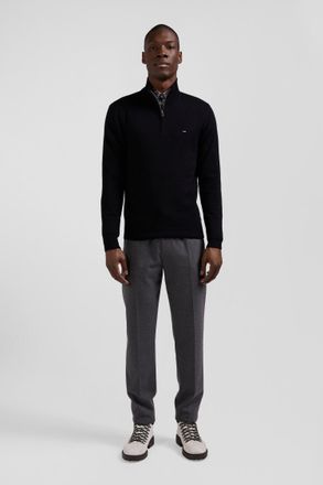 Eden Park Pull Col Camionneur Zipp&eacute; En Laine Et Coton Noir Coupe Regular