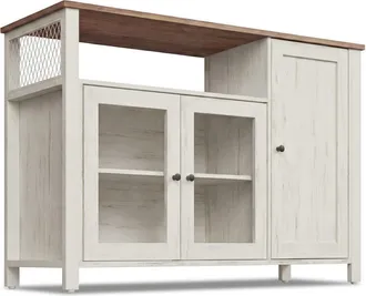 Vasagle Buffet de Cuisine, avec 3 Portes, Meuble pour Salle &agrave; Manger, Salon, Style rustique, 110 x 33 x 75 cm, Marron et Blanc
