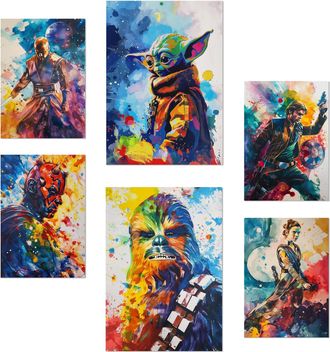Nacnic 6er-Set Bunte Starwars Poster mit Designillustrationen zur Dekoration der Wände Ihres Zuhauses. Räume, Büro, Laden und Geschäft Format A3 und A4 Rahme