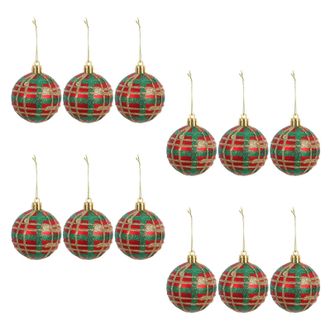 BESPORTBLE 12 St&uuml;ck Karierte Weihnachtskugeln 6cm Rot Gr&uuml;n aus Bruchsicherem Kunststoff zum Aufh&auml;ngen f&uuml;r Baum und Fensterdeko Festliche Partydekoration