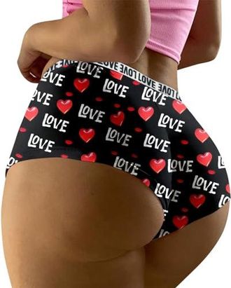 Generic Femmes Bout à Bout Lingerie sans Spectacle Culotte lèvre Amour Coeur imprimé Slips sous-vêtements Sexy Coton Bikinis String sous-vêtements Culotte Dim