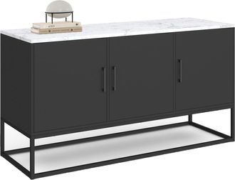 IDMarket Sideboard, niedrig, 113 cm, Alaska, 3 T&uuml;ren, Schwarz, Platte mit Marmor-Effekt, Wei&szlig;