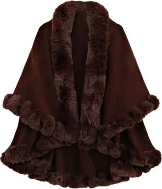 Generic Ch&acirc;le en fausse fourrure pour femme, manteau &eacute;l&eacute;gant avec doublure &eacute;paisse pour bal, soir&eacute;e, manteau dext&eacute;rieur, marron, Taille unique