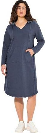 Ulla Popken Femme Grandes Tailles Robe en Molleton à Capuche, Manches Longues et décolleté en V, Bords francs Marine 58+ 831550130-58+