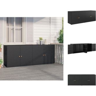 vidaXL Gartenschrank Schwarz 198x55,5x80 cm Poly Rattan - Gartenschrank - Outdoor M&ouml;bel - Stauraum - Wetterfest - Holzoptik