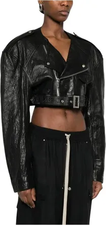Rick Owens Femme, Vestes, Noir, Taille: 36 FR Veste Courte en Cuir