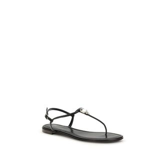 Giuseppe Zanotti Womens Black Calf Leather Bos Taurus Flat Sandals