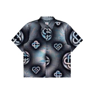 Casablanca Homme, Chemises, Noir, Taille: XL Chemise en denim &agrave; manches courtes avec monogramme nacr&eacute;