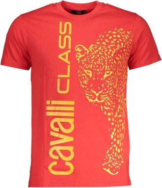 Cavalli Rotes Baumwoll-Print-Logo T-Shirt - - Tops - Herren - Rot - 2XL