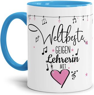 Tassendruck Berufe Tasse - Weltbeste Geigen Lehrerin - Geschenk f&uuml;r die weltbeste Musiklehrerin, Musikunterricht, Lehrerin - Keramik Innen & Henkel Hellblau, 300 