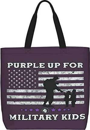Generic Sac Fourre-Tout Purple Up Military Kids Mois De LEnfant Militaire Sac Cabas De Grande Capacit&eacute; Avec Poign&eacute;es Sacs En Toile Pour Femmes, Pour &Eacute;cole, Vo