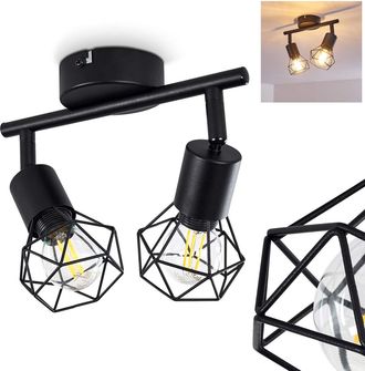 HOFSTEIN Deckenleuchte Baripada, Deckenlampe aus Metall in Schwarz, 2-flammig, 2 x E14-Fassung, verstellbarer Spot im Retro/Vintage Design in Gitter-Optik m. L