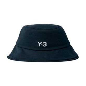 Yohji Yamamoto Homme, Accessoires, Noir, Taille: M Bob Chapeau Seau en Twill de Coton avec Logo Imprimé