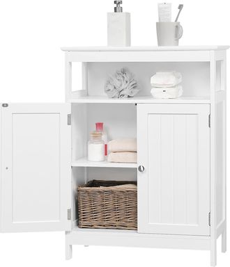 Yaheetech Badschrank freistehender Küchenschrank mit verstellbarem Regal und Doppeltür Freistehender Badezimmer Weiß 60 x 30 x 80 cm