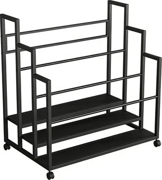 Generic Aufbewahrungsregal for Yogamatten Heimfitnessstudio-Regal mit Rollen Gro&szlig;es Ablagefach for Yogabl&ouml;cke Einfache Montage Platzsparend(Black - Three Laye