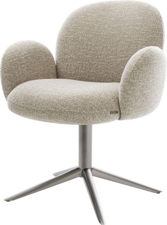 DELIFE Esszimmerstuhl Nube-Flex mit Armlehnen Fußkreuz Graphit Webstoff Soft Beige 360° drehbar Wippfunktion Taschenfederkern