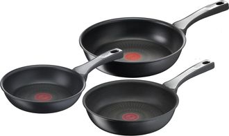 T-fal Unlimited On Pfannenset 3-teilig, Pfannen Induktion 20 cm, 24 cm, 28 cm mit kratzfester Antihaft-Beschichtung, Thermo-Signal bei idealer Brattemperatu