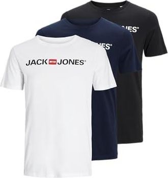 Jack & Jones JJECORP Logo Tee SS Crew Neck 3PK MP T-Shirt, Blanc/Pack : 1 Noir, 1 Bleu Marine, 1 Blanc, XL (Lot de 3) Homme