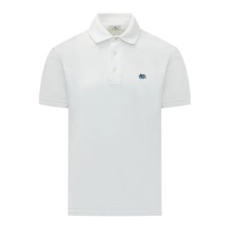 Etro Baumwoll-Piqu&eacute;-Polohemd mit Pegaso-Stickerei - - Tops - Herren - Wei&szlig; - XL