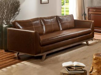 Vente-Unique Alegan, 3-Sitzer-Sofa aus Leder, Antik-Optik, Braun