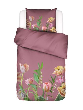 Essenza Bettw&auml;sche Eloise Mauve, 135x200 + 1x 80x80 cm - 100% Bio-Baumwollsatin 215TC - Blumen