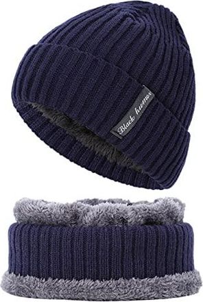 Generic Cocila Hommes Et Casquette Chapeau éPaissir éCharpe Chaud Deux PièCes Femmes Chapeaux De dhiver Coupe-Vent pour Enfant (Navy One Size) Chapeau pour Ho