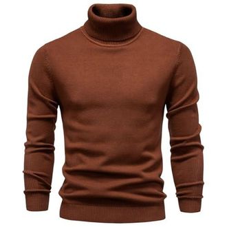 Generic Chemise &agrave; col roul&eacute; et manches longues c&ocirc;tel&eacute;e pour homme - Doux et l&eacute;ger - Coupe ajust&eacute;e - Pull en tricot extensible, caf&eacute;, XXL