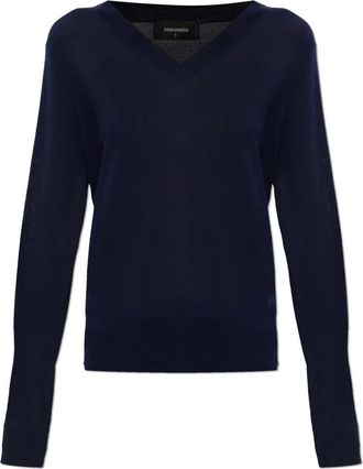 Dsquared2 Femme, Pulls, Bleu, Taille: 36 FR Pull en maille col en V