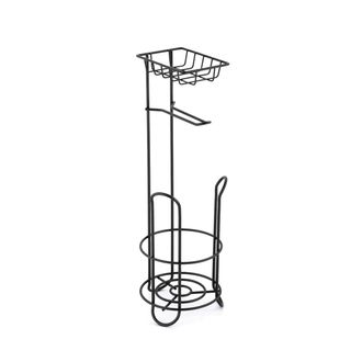 MSV Klopapierhalter mit Ablage, schmaler Toilettenpapierhalter stehend aus Metall, freistehender Toilettenpapierständer für insgesamt 3 Rollen, Schwarz ma