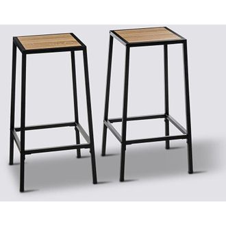 PEGANE Lot de 2 tabourets de bar, tabouret hauts en bois coloris naturel et fer noir - longueur 32 x Profondeur 32 x Hauteur 71,50 cm Pegane