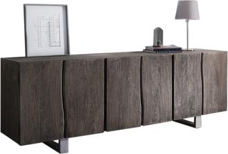 DELIFE Kommode Live-Edge Akazie Platin 220 cm 6 T&uuml;ren Massivholz Baumkante Sideboard
