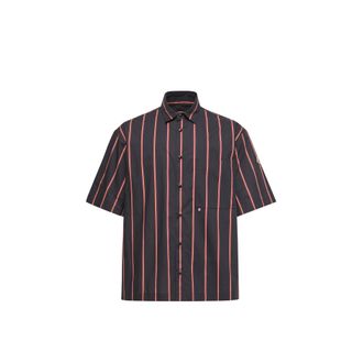 Moncler Moncler Chemise &Agrave; Manches Courtes En Coton Ray&eacute;, Homme, Bleu, Taille: Xxl