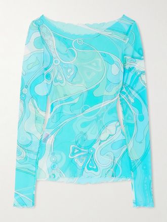 Pucci Haut En Tulle Stretch Imprim&eacute; - Bleu