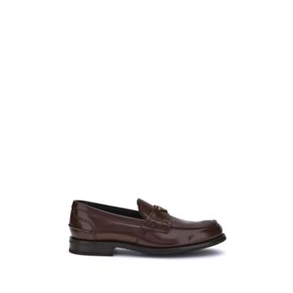 Prada Emaillierter Dreieckiger Plakett Leder Loafers - - Shoes - Herren - Braun - 43 EU