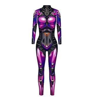 Generic Combinaison Cuir Femme Noir, Combinaison Latex Noir Femme, Body Sexy &Agrave; Manches Longues Imprim&eacute; Technique Pour Halloween Romper Discoth&egrave;que Dance